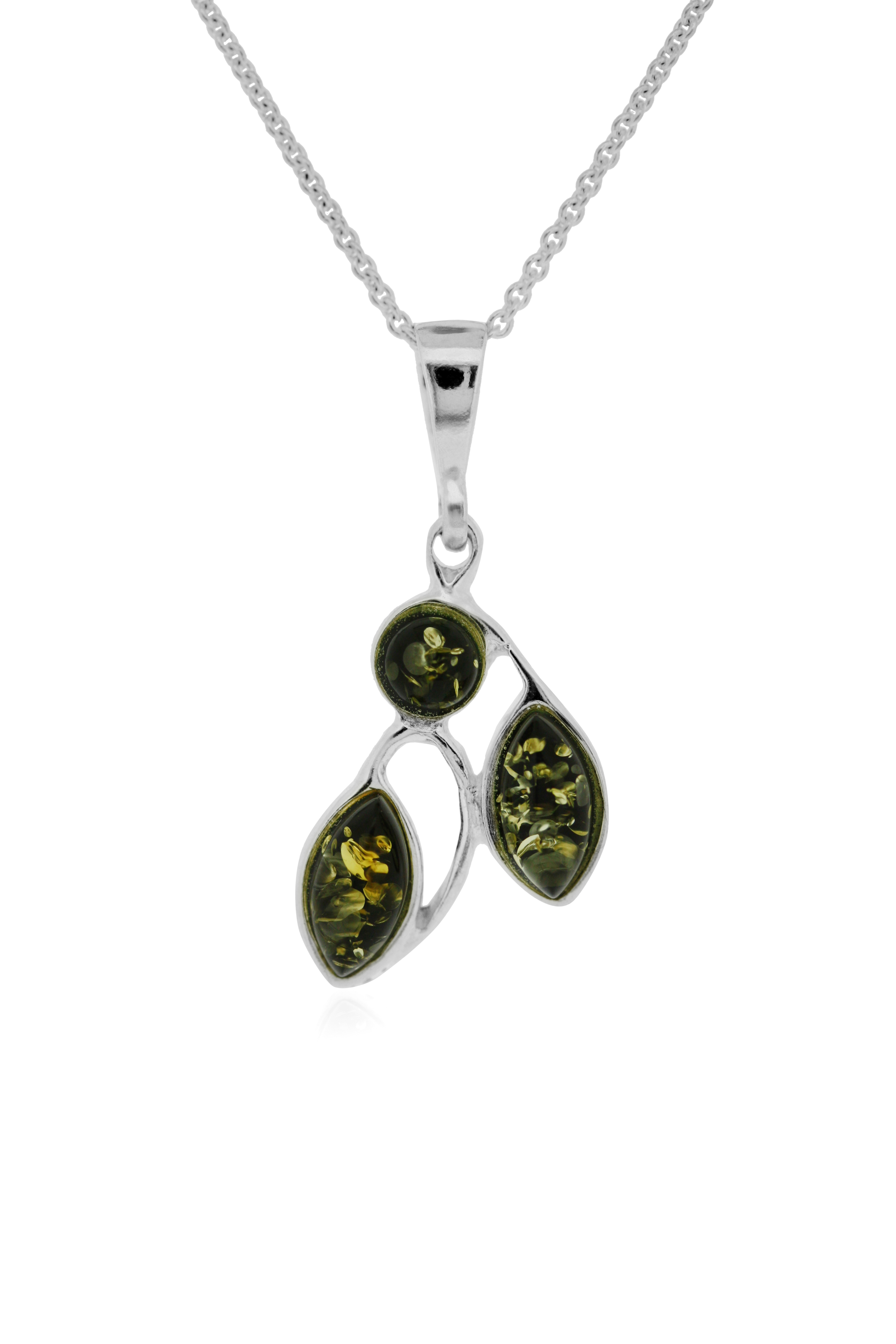 Nova Silver Green Amber Leaf Pendant